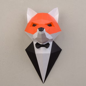 Papercraft 3D FOX IN SUIT Pepakura Low Poly Paper Sculpture Decor Foxy ...