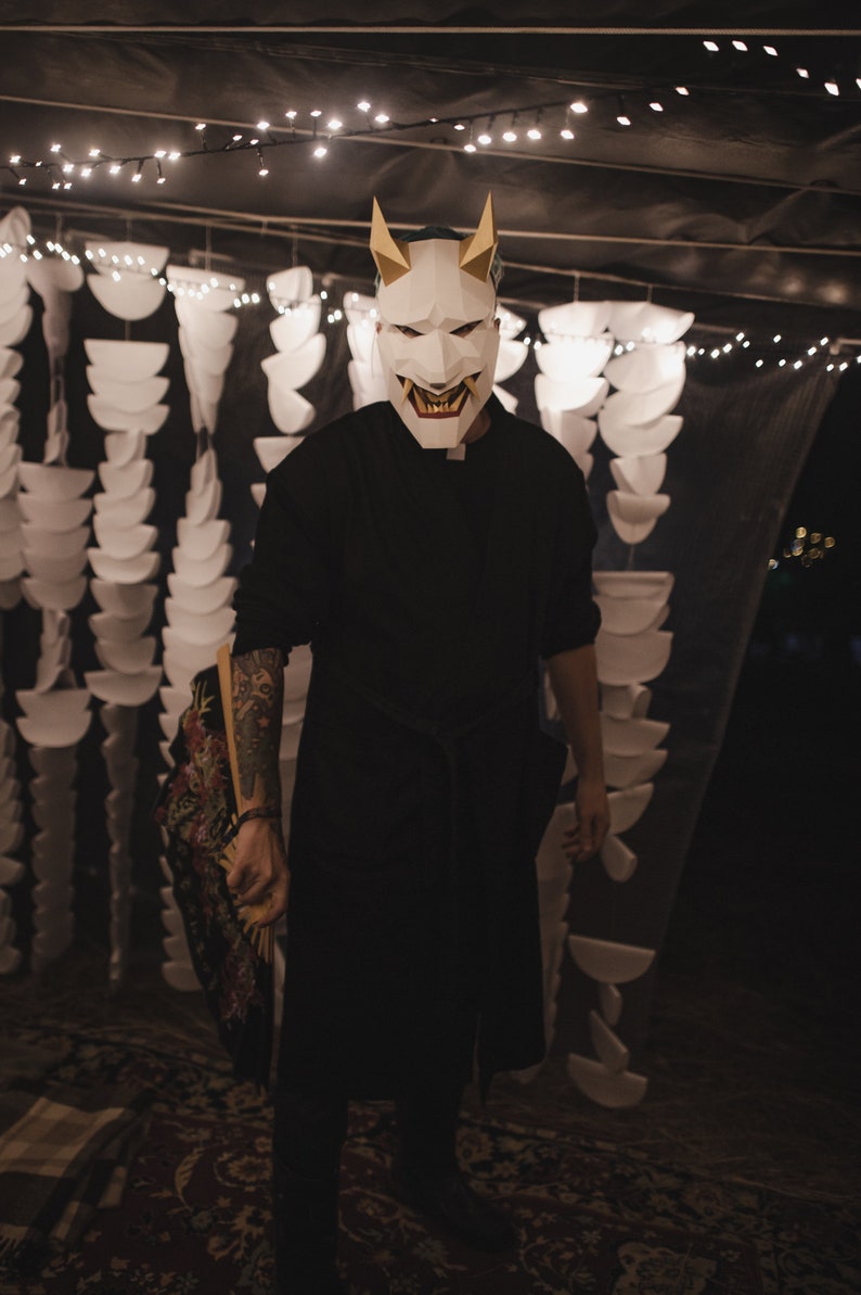 Papercraft 3D DEMON ONI MASK Japanese Devil Samurai Halloween - Etsy
