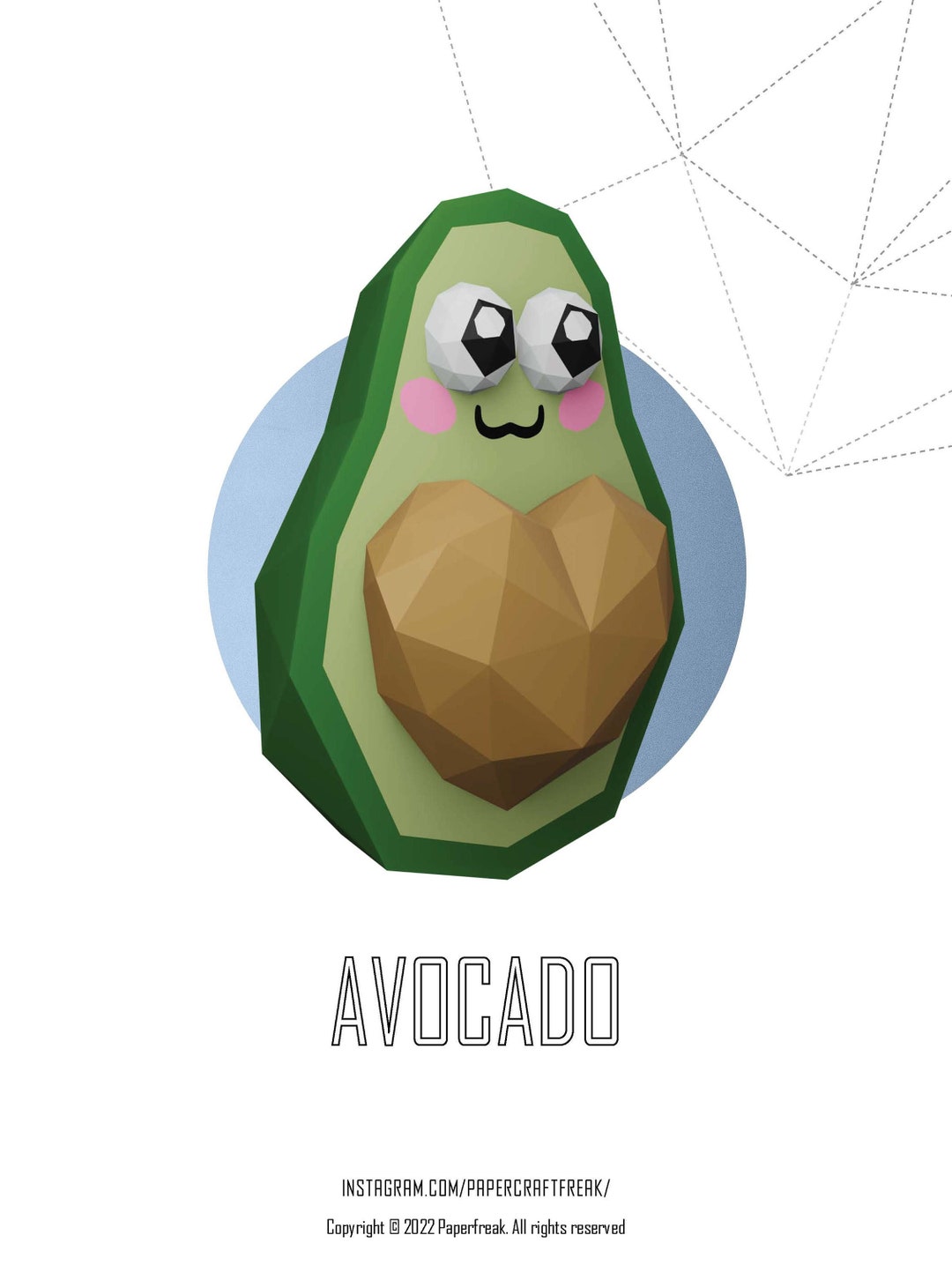 Papercraft 3D AVOCADO LOVER GIFT Low Poly Paper Sculpture Diy Heart ...