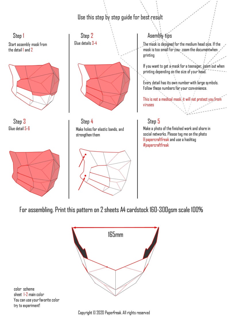 Papercraft 3D CORONA FACE COVER Mask 4 Pattern Halloween - Etsy