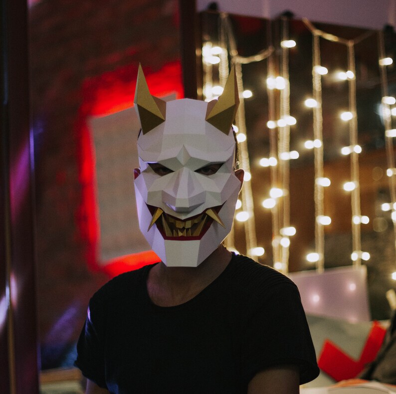 Papercraft 3D DEMON ONI MASK Japanese Devil Samurai Halloween - Etsy