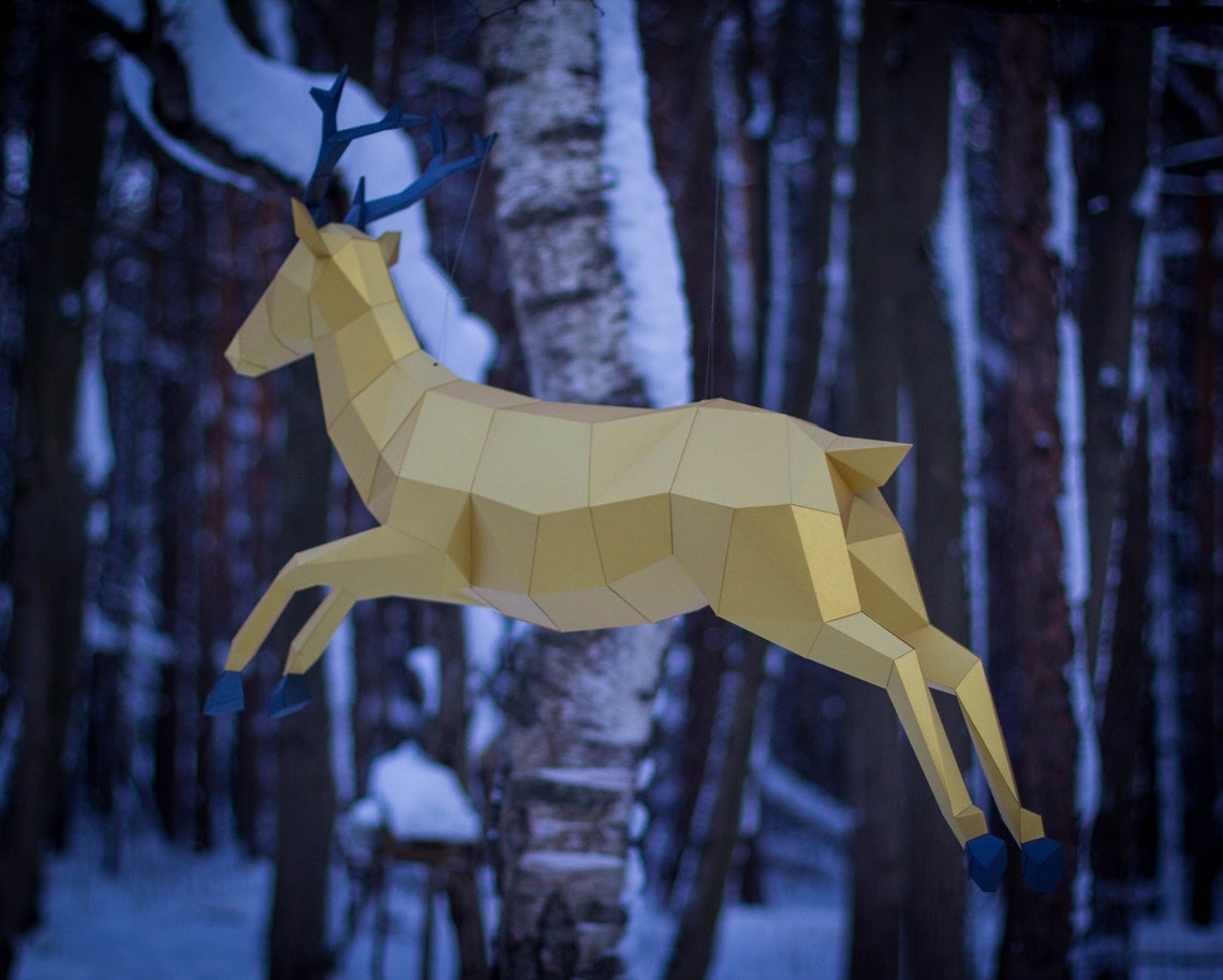 Papercraft 3D FLYING DEER Christmas Low Poly Paper Sculpture - Etsy