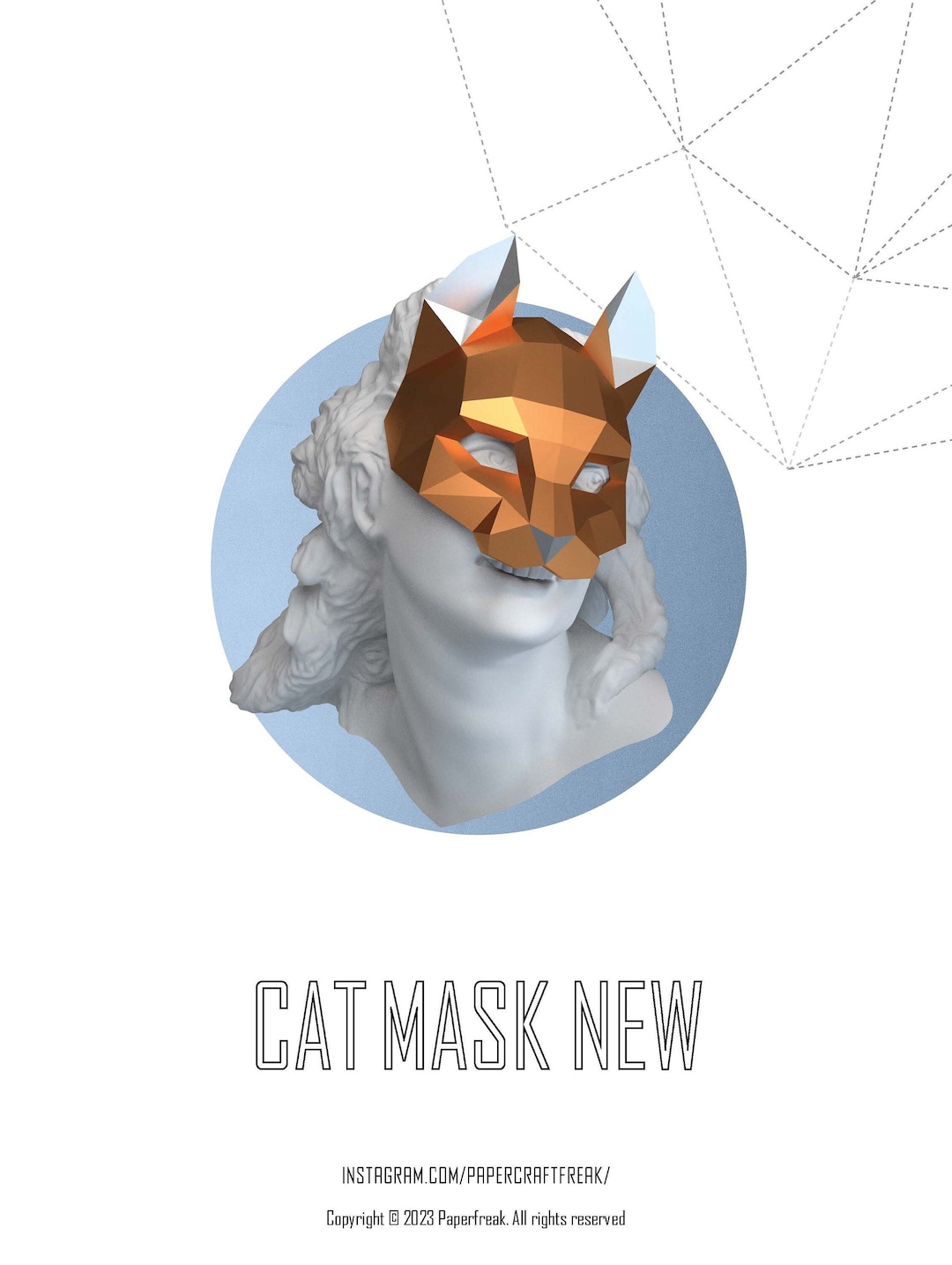 Papercraft 3D CAT Half MASK Halloween Pepakura KITTY Party Low Poly ...