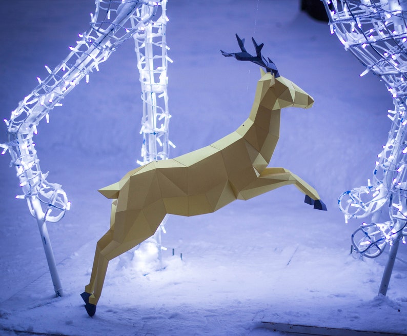 Papercraft 3D FLYING DEER Christmas Low Poly Paper Sculpture - Etsy