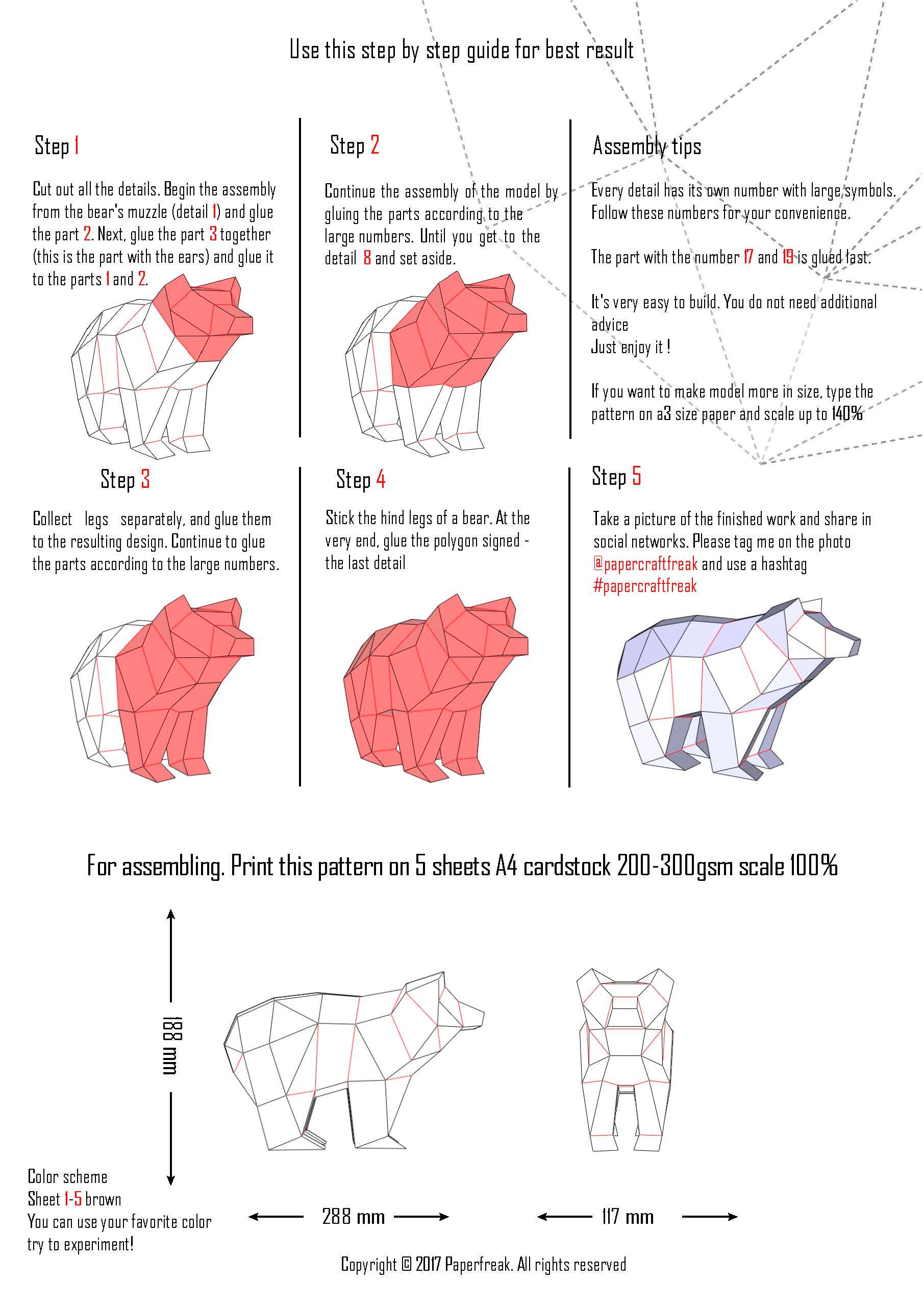 Papercraft 3D Simple BEAR FIGURE Small Size Pepakura Pdf - Etsy