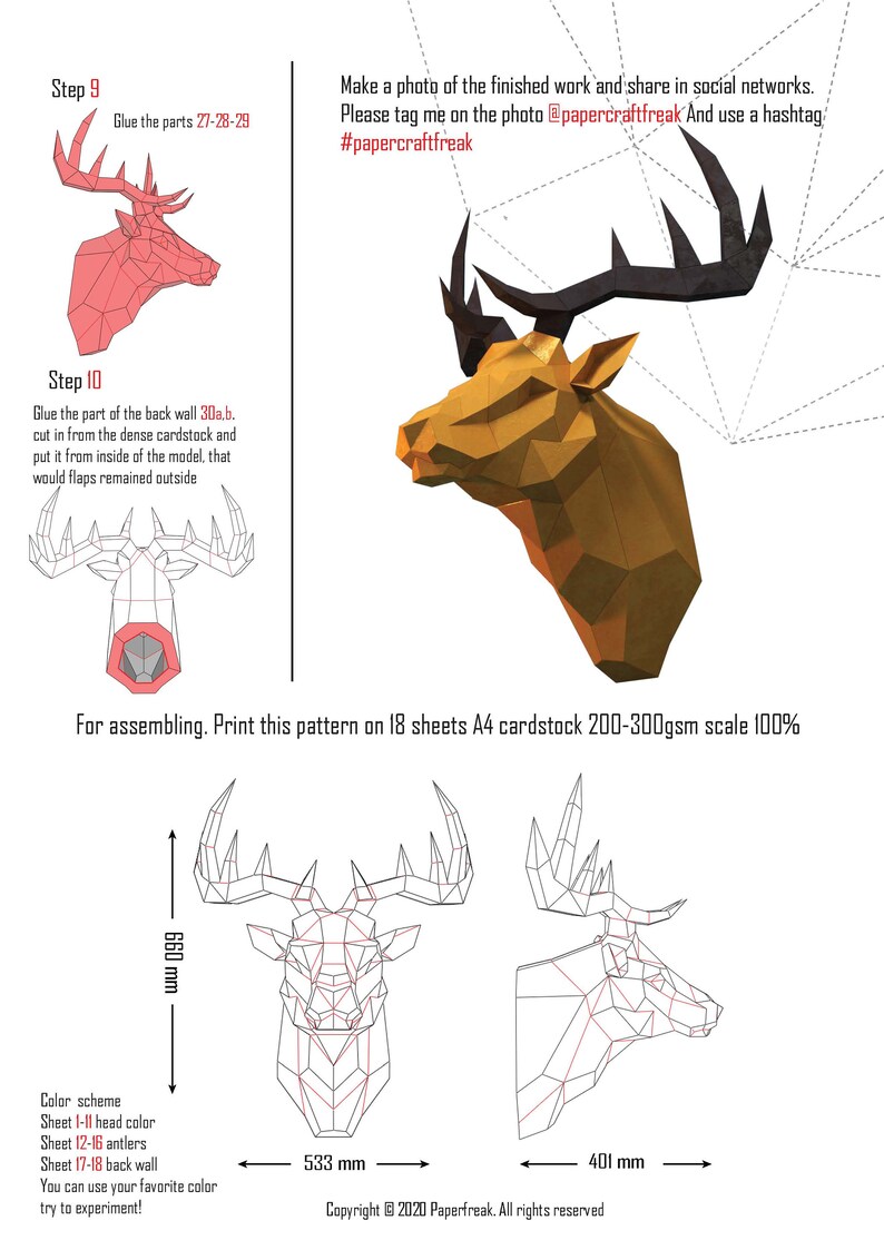 Papercraft 3D BIG DEER HEAD Low Poly Paper Sculpture Diy Gift - Etsy