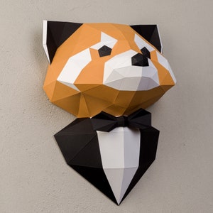 Papercraft 3D RED PANDA BEAR in Suit Pepakura Low Poly Paper Sculpture ...