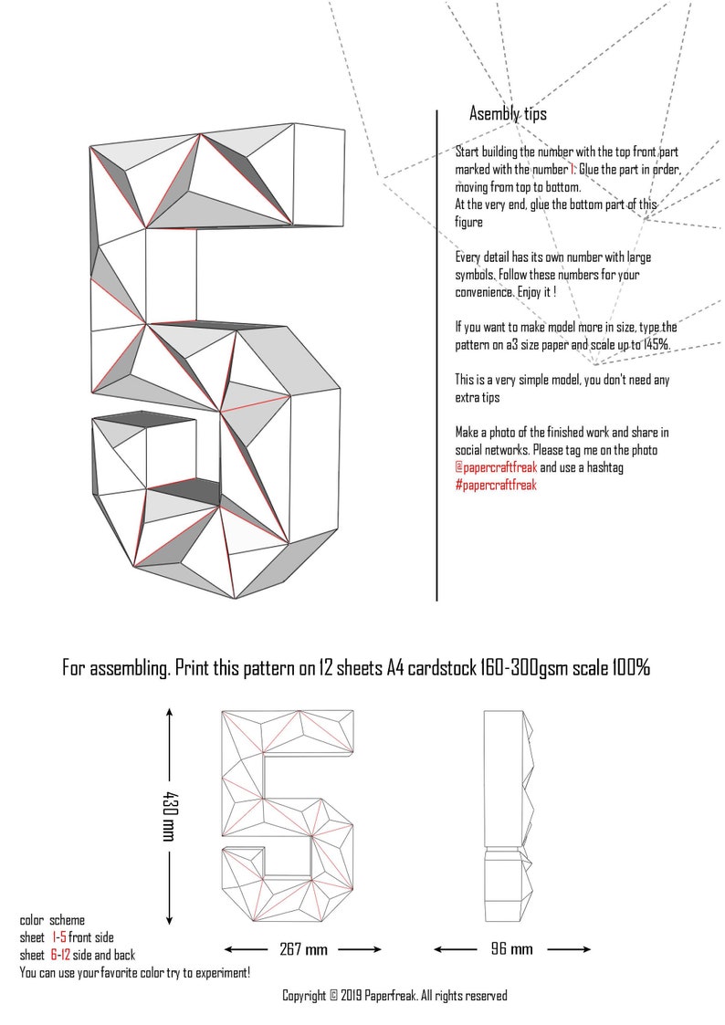 Papercraft 3D FIVE 5 NUMBER Birthday Party Decor Pepakura Low - Etsy