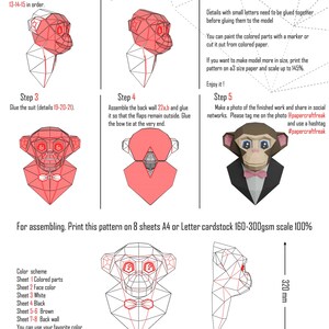 Papercraft 3D MONKEY in SUIT Pepakura Low Poly Paper Chimpanzee Sculpture Decor Head Trophy ...