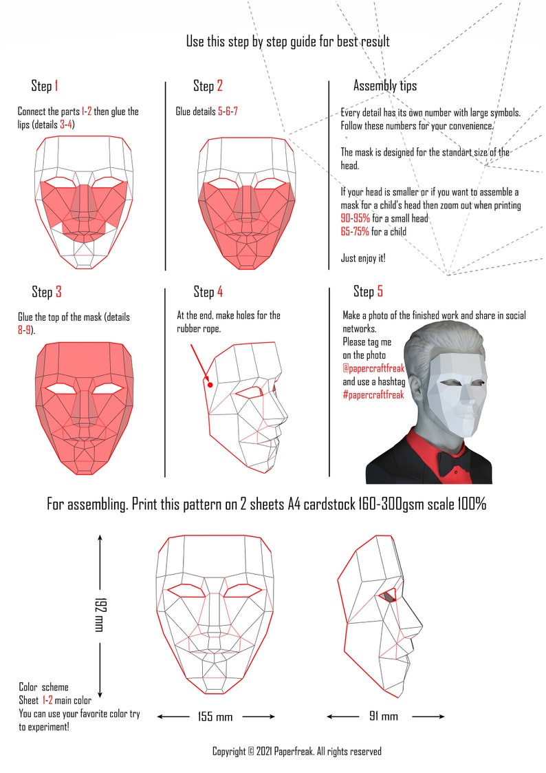 Papercraft 3D PLAIN FACE MASK Halloween Pepakura Faceless - Etsy