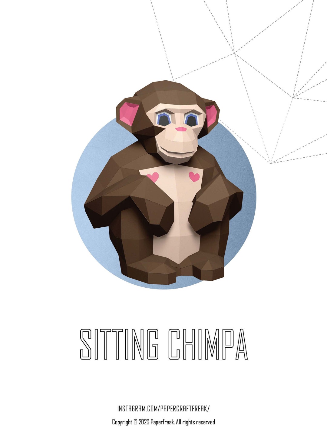 Papercraft 3D SITTING CHIMP MONKEY Low Poly Paper Sculpture Diy Animal ...