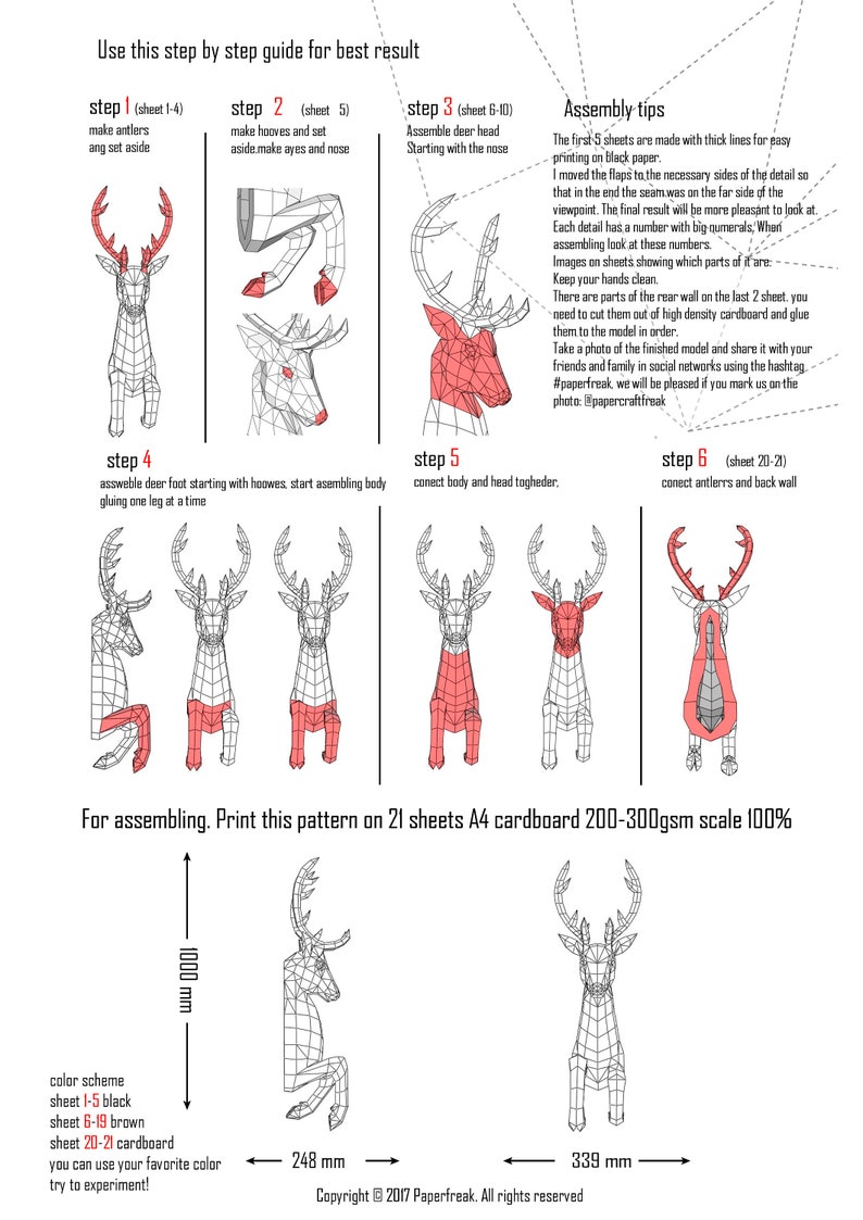 Papercraft 3D DEER Out of Wall Pepakura PDF Template Low Poly - Etsy