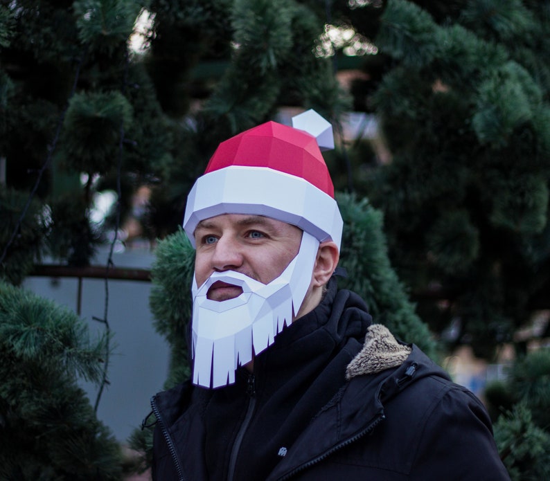 Papercraft 3D SANTA CLAUS HAT Beard Christmas Festival Party - Etsy