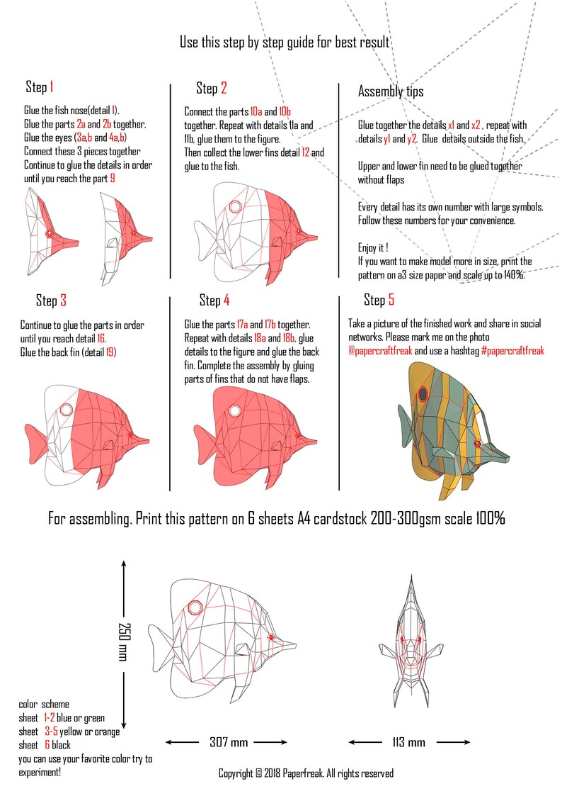 Papercraft BUTTEFLY FISH 3D Pepakura Sea Creatures Paperfreak - Etsy
