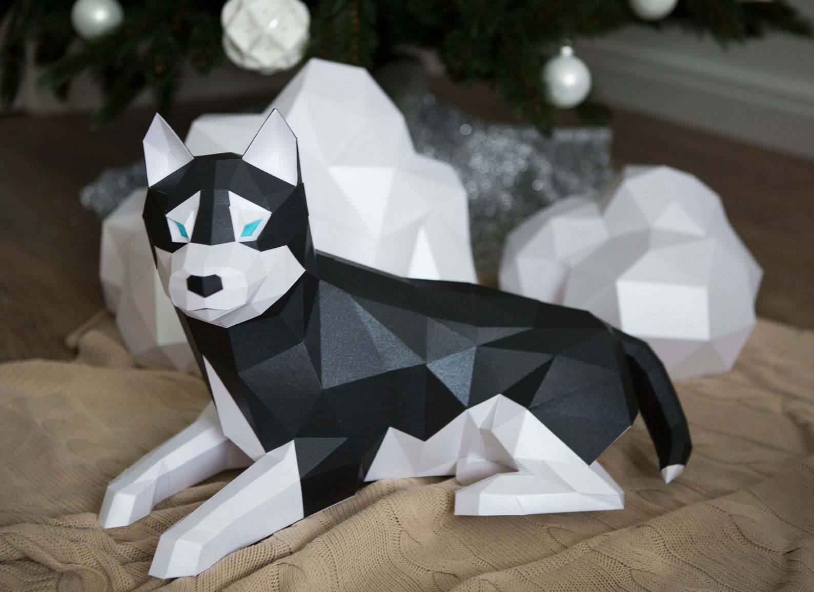 Papercraft 3D LYING HUSKY DOG Puppy Pepakura Pdf Template Low - Etsy