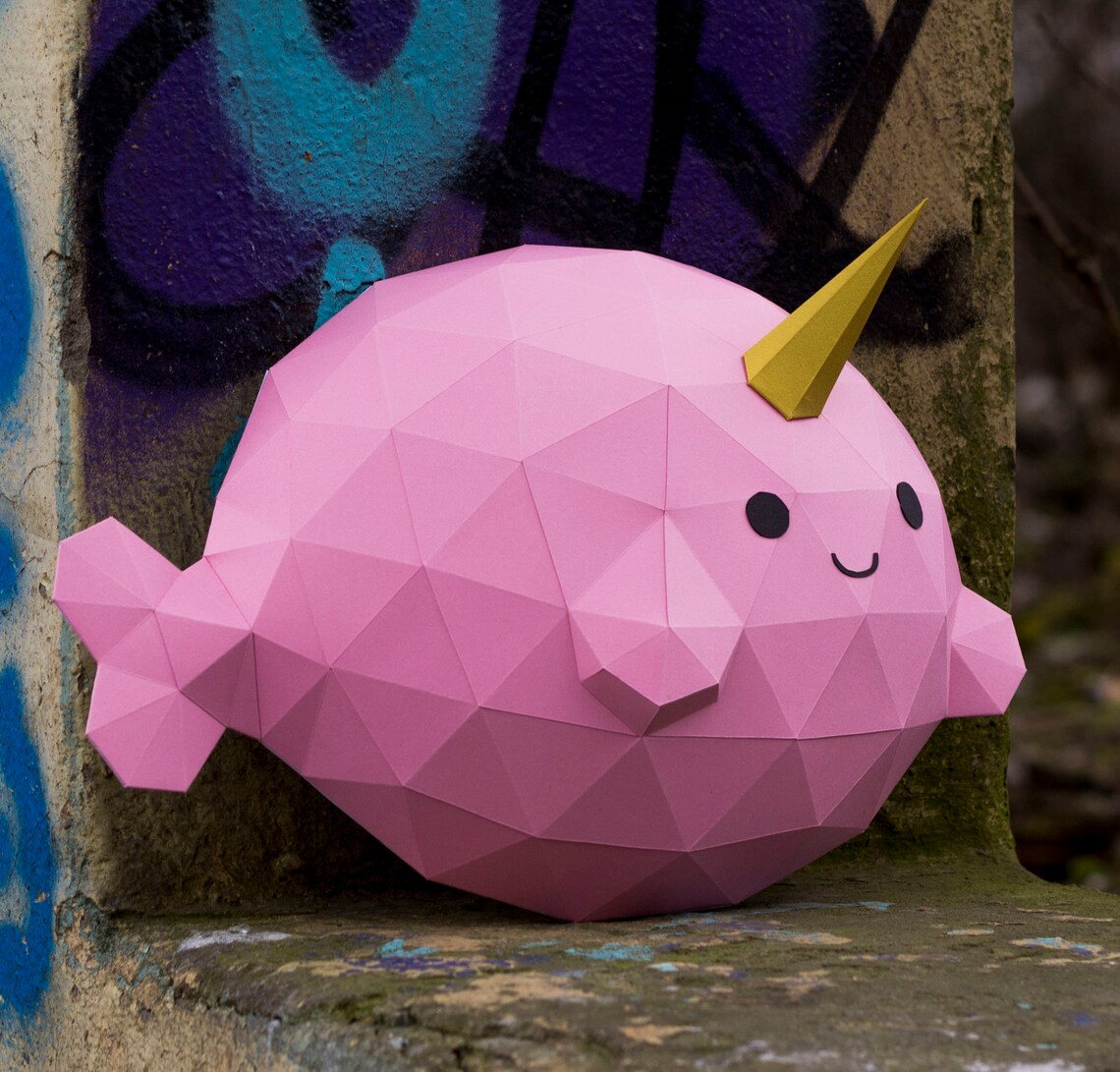 Papercraft 3d CUTE NARWHAL FISH Cartoon Anime Animal Paper - Etsy