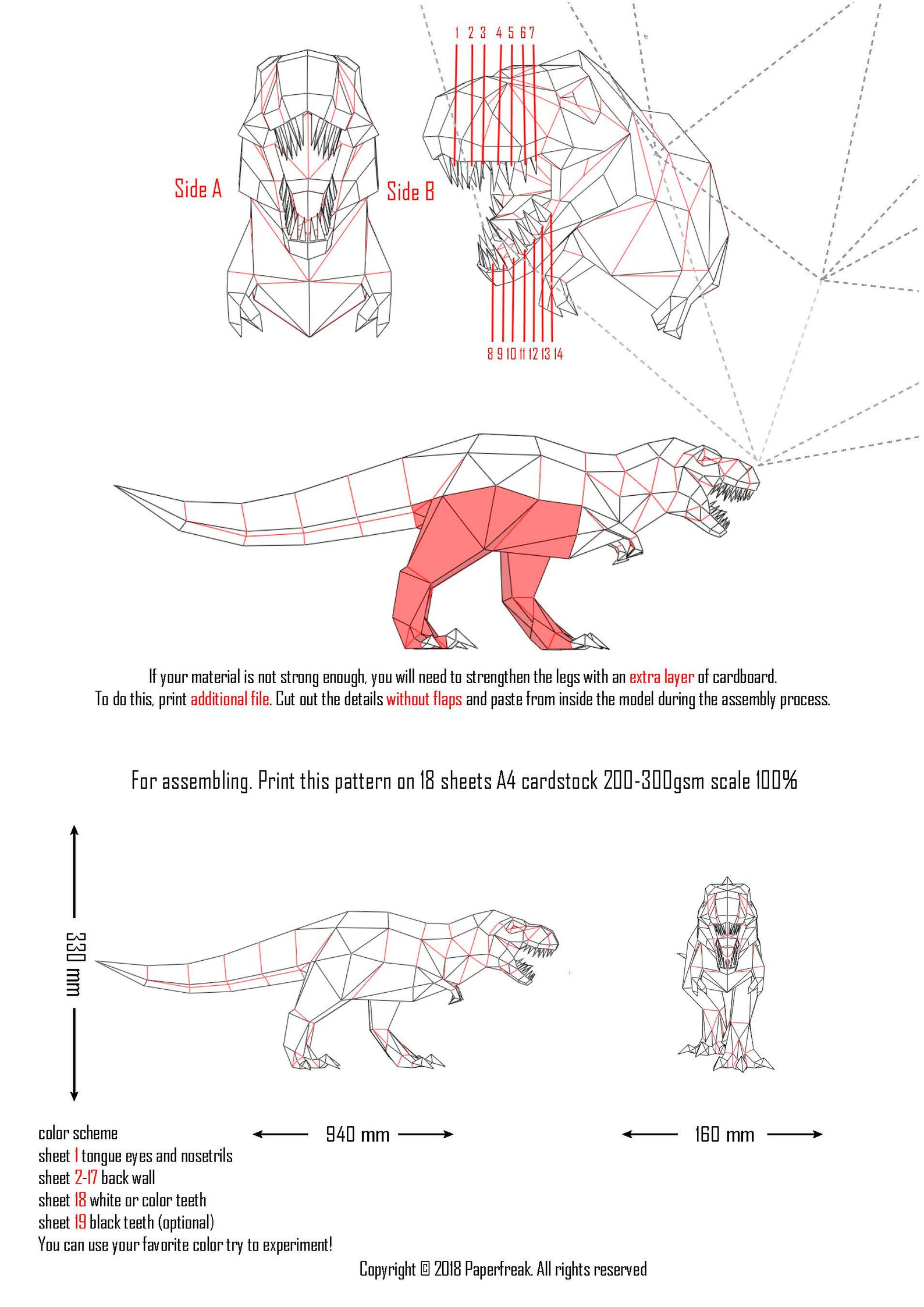 Papercraft Dinosaur T-REX TYRANNOSAURUS 3D Low Poly Paper - Etsy