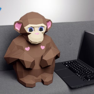 Papercraft 3D SITTING CHIMP MONKEY Low Poly Paper Sculpture Diy Animal ...