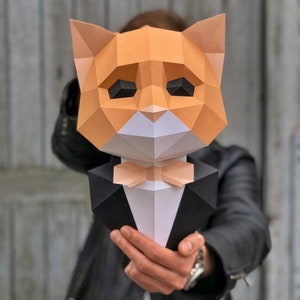 Papercraft 3D CAT in SUIT Pepakura Low Poly Paper Sculpture KITTY Decor ...