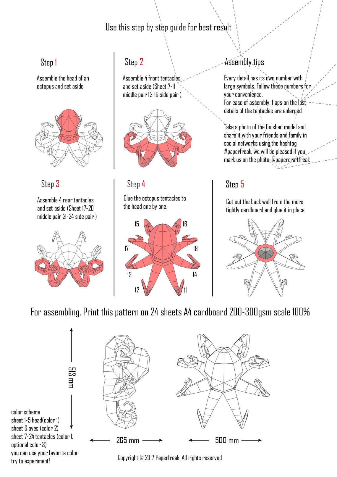 Papercraft OCTOPUS 3D Pepakura Sea Creatures Paperfreak Low - Etsy Canada