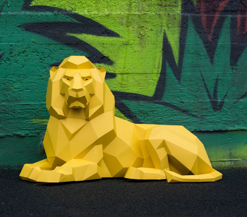 Papercraft 3D BIG LYING LION Low Poly Paper Sculpture Diy Gift - Etsy UK