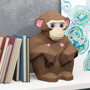 Papercraft 3D SITTING CHIMP MONKEY Low Poly Paper Sculpture Diy Animal ...