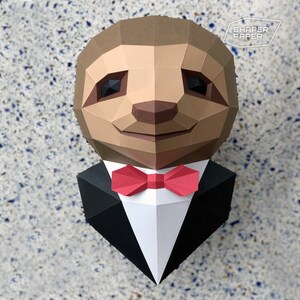 Papercraft 3D SLOTH in SUIT Pepakura Low Poly Paper Monkey Sculpture ...