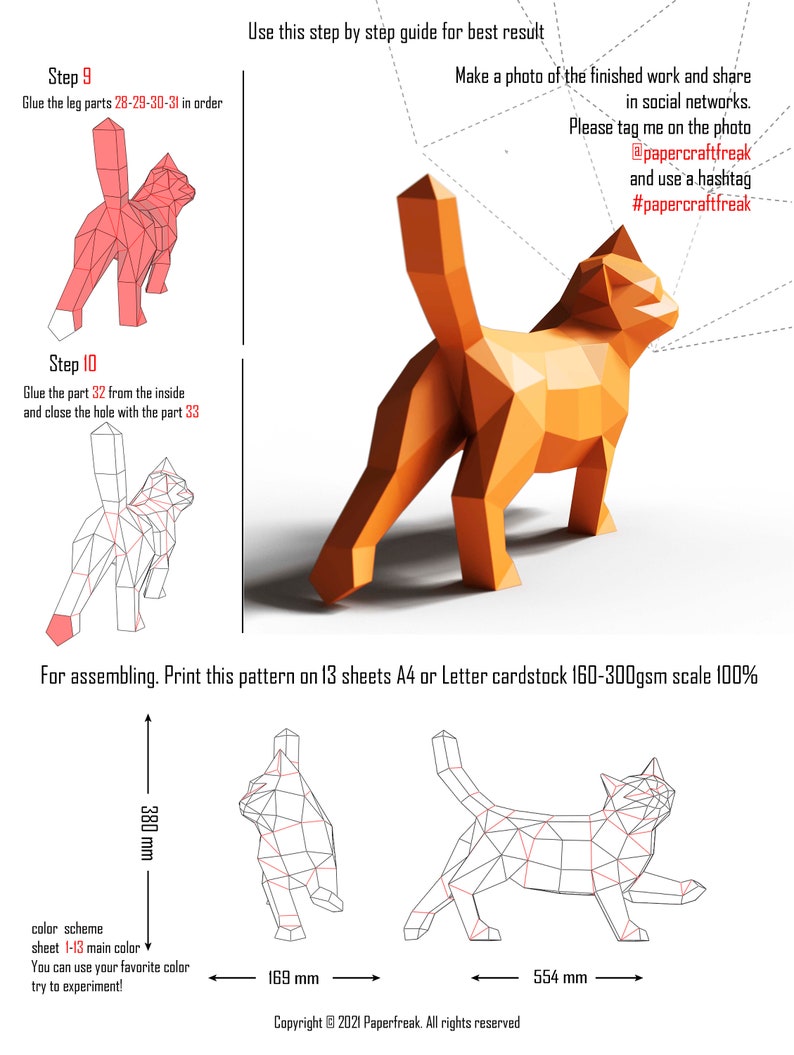 Papercraft 3D WALKING CAT Pepakura Gift Kitty Lover Cute - Etsy