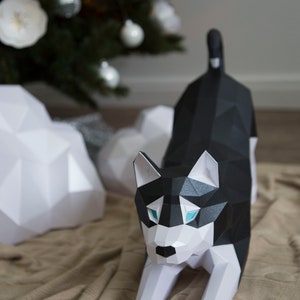 Papercraft 3D STRETCHING HUSKY DOG Puppy Pepakura Pdf Template Low ...