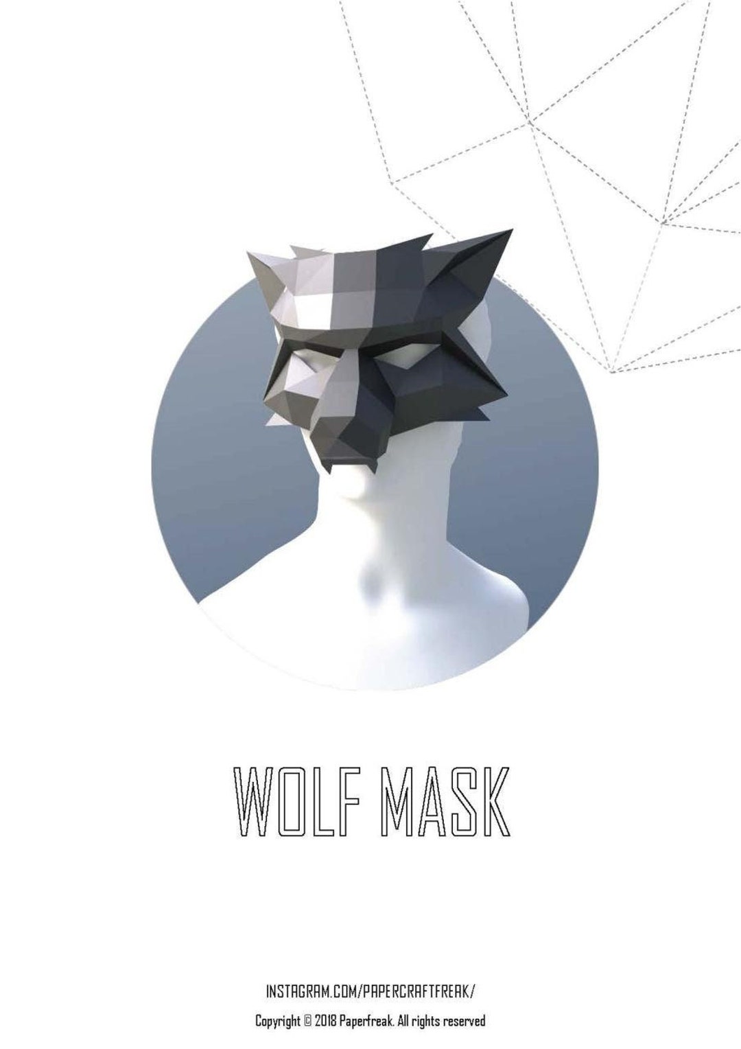 Papercraft 3D WHITE WOLF Half MASK Halloween Pepakura Kinky Party Low ...