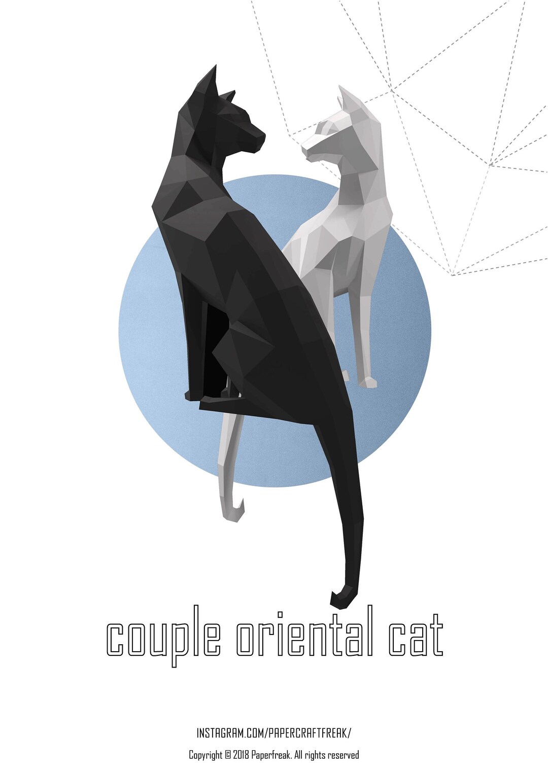 Papercraft 3D ORIENTAL CATS Sculpture Pepakura Gift for Cat Lover Low ...
