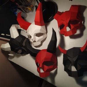 Papercraft 3D HORNED SKULL Half MASK 4 Halloween Demon - Etsy