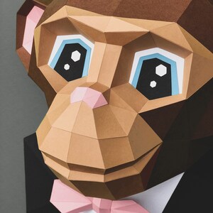 Papercraft 3D MONO en TRAJE pepakura Low Poly Papel chimpancé Escultura ...