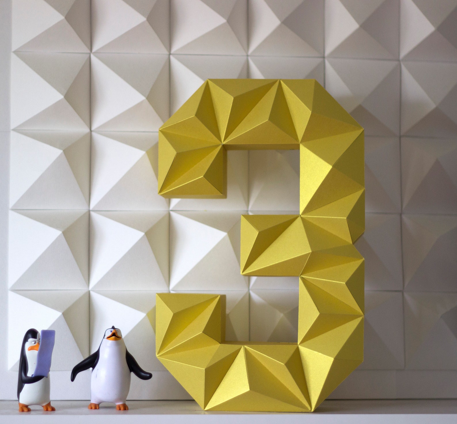 Papercraft 3D THREE 3 NUMBER Birthday Party Decor Pepakura Low | Etsy