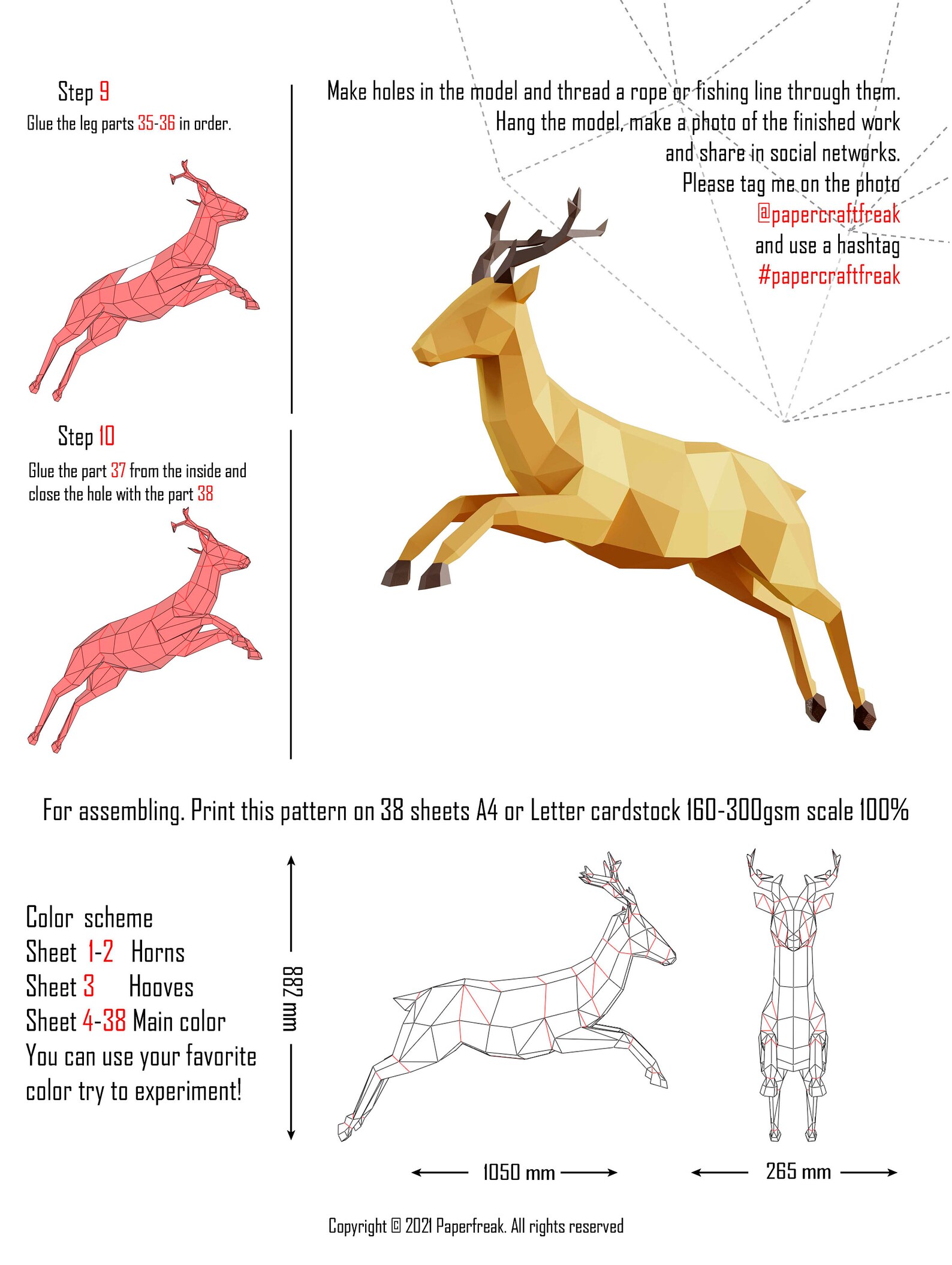 Papercraft 3D FLYING DEER Christmas Low Poly Paper Sculpture - Etsy