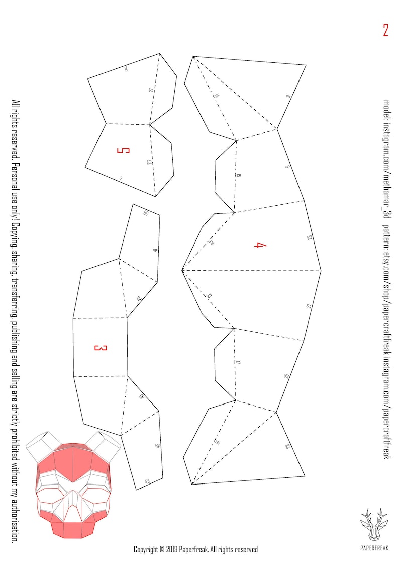 Papercraft 3D HORNED SKULL Half MASK 4 Halloween Demon - Etsy