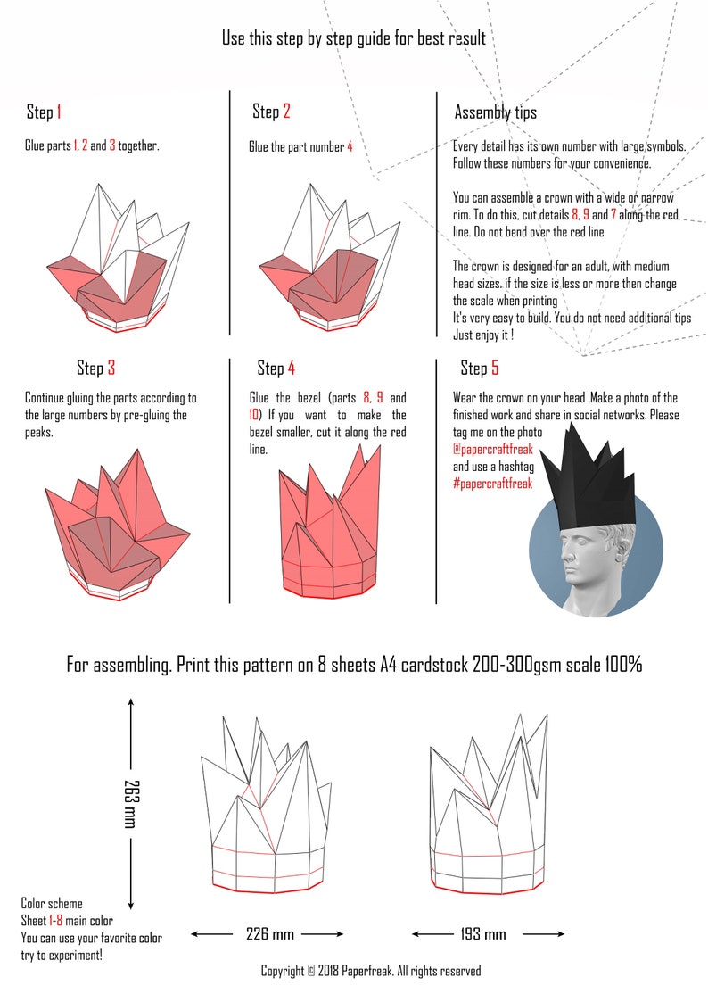 Papercraft 3D Two CRYSTAL ABSTRACT CROWN Halloween Pepakura - Etsy