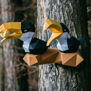 Papercraft 3D TOUCANS ON A BRANCH Birds Low Poly Paper Sculpture Diy ...