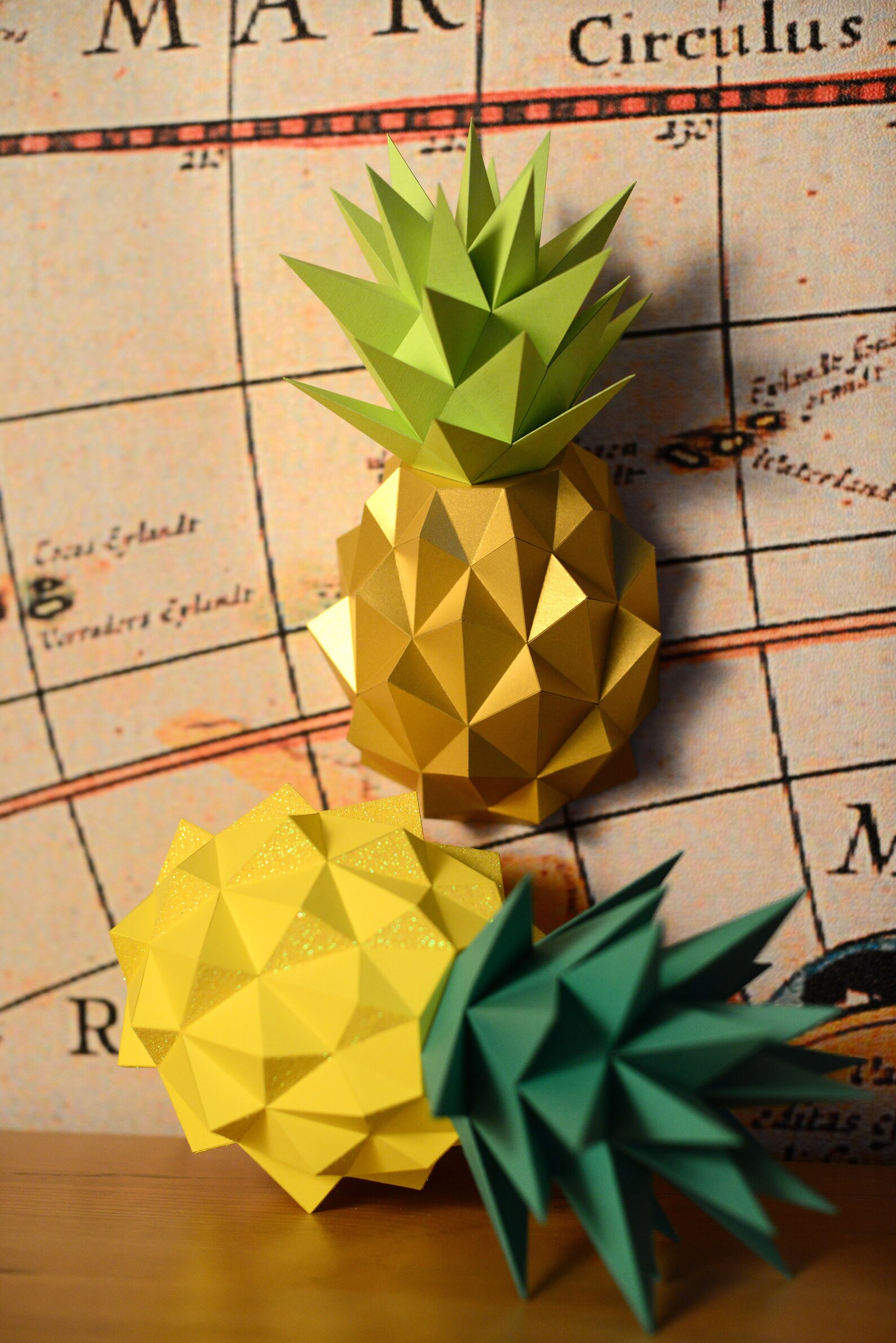Papercraft 3D PINEAPPLE SET Pepakura Fruit Low Polygonal Paper - Etsy