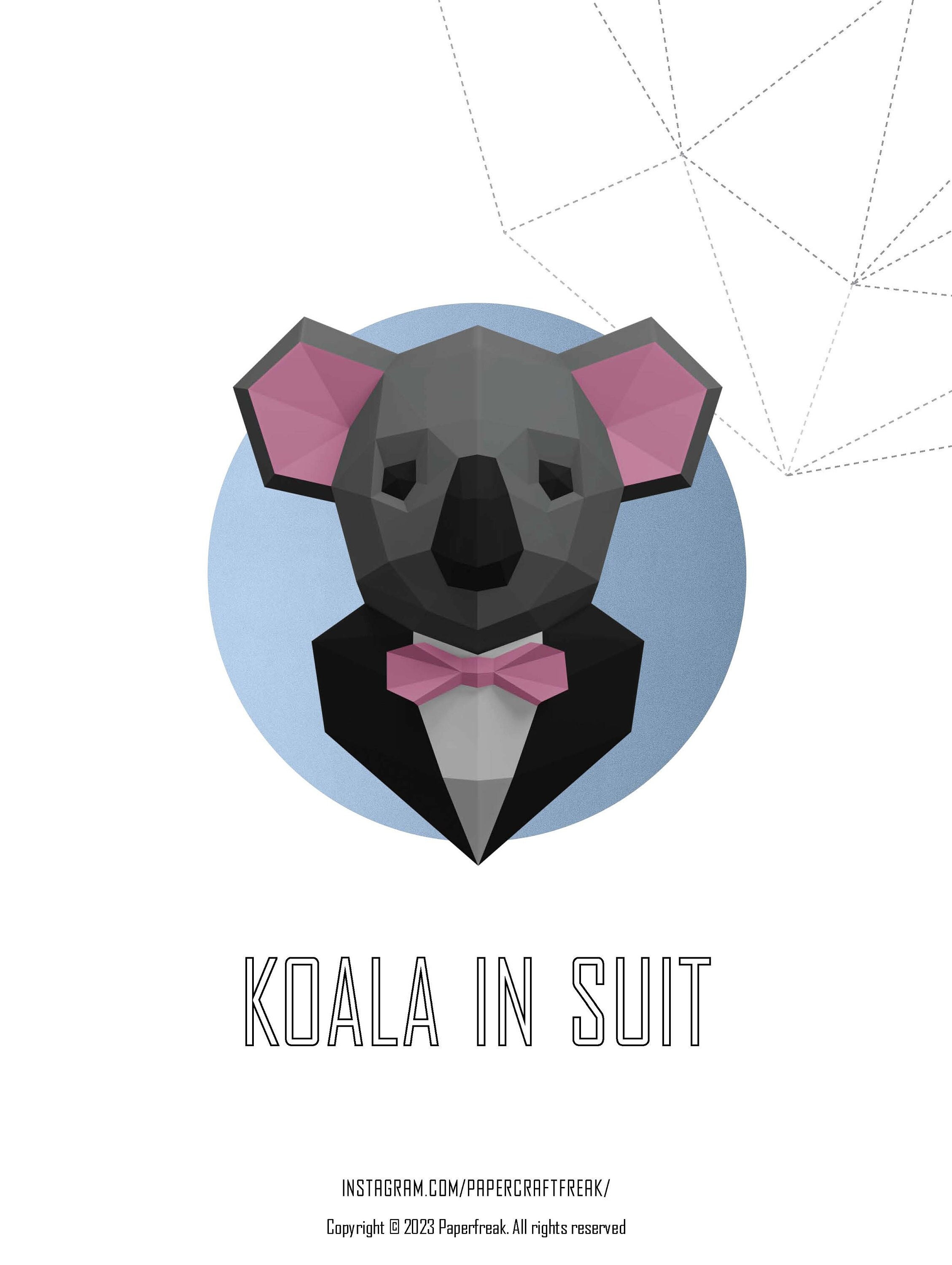 Papercraft 3D KOALA in SUIT Pepakura Low Poly Paper Sculpture - Etsy