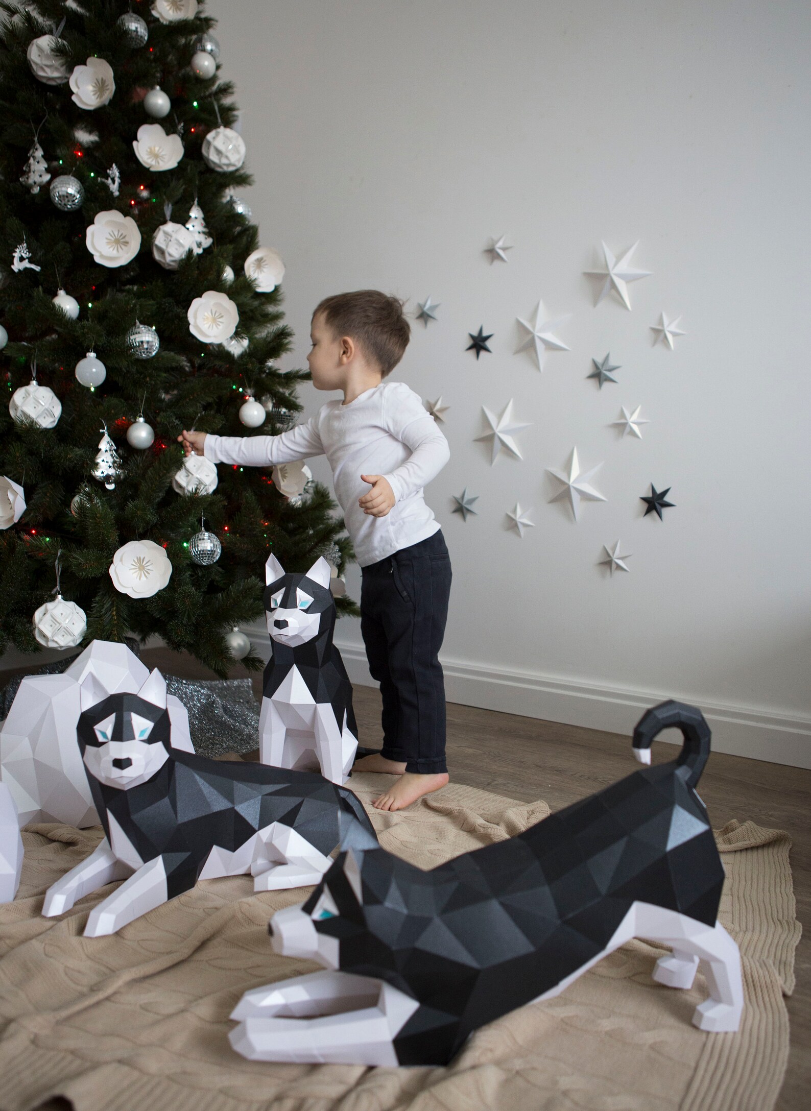 Papercraft 3D 3 HUSKY PACK DOG Puppy Pepakura Pdf Template Low - Etsy