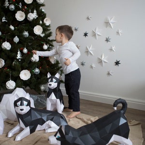 Papercraft 3D 3 HUSKY PACK DOG Puppy Pepakura Pdf Template Low ...