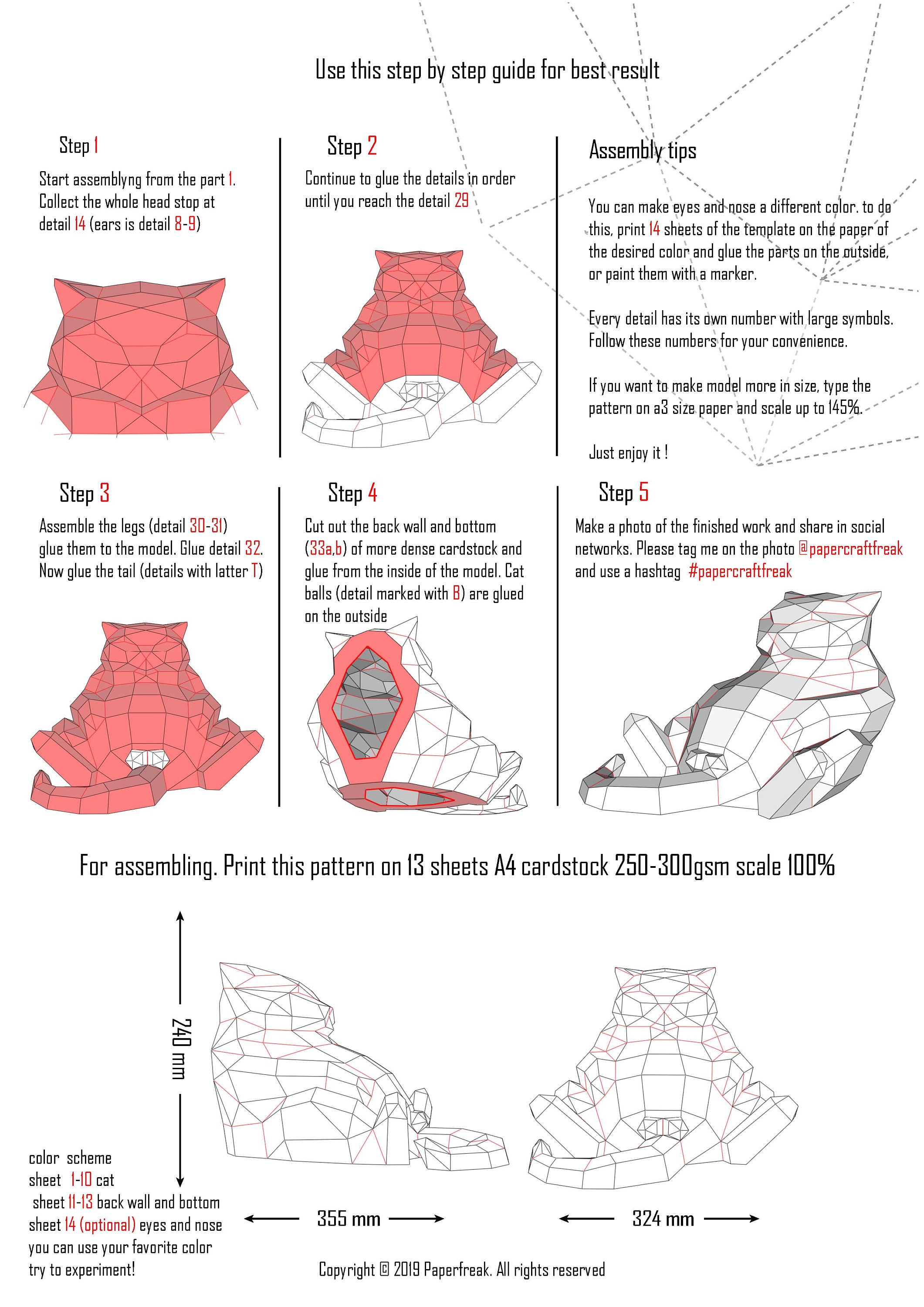 Papercraft 3D FAT CAT With Balls Sculpture Pepakura Gift Cat | Etsy