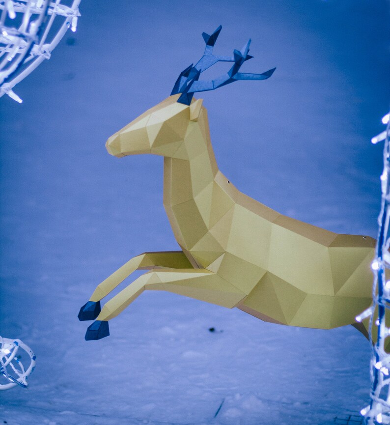 Papercraft 3D FLYING DEER Christmas Low Poly Paper Sculpture - Etsy