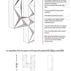 Papercraft 3D FOUR 4 NUMBER Birthday Party Decor Pepakura Low Poly ...