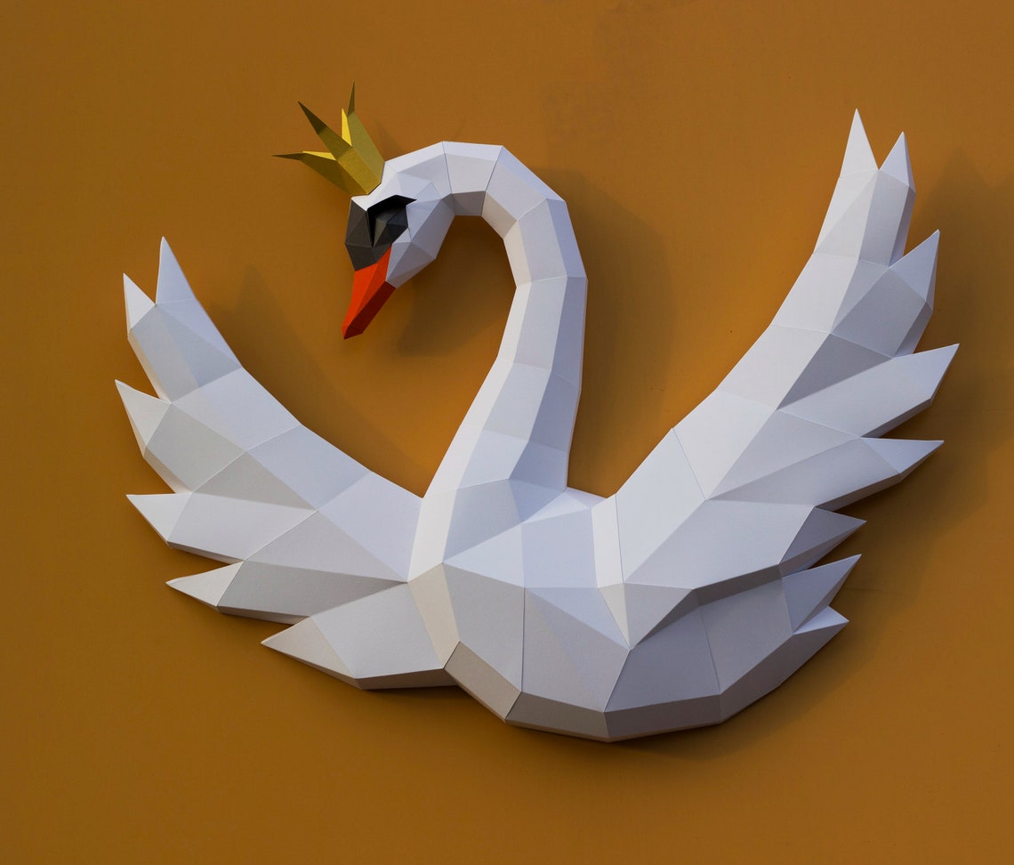 Papercraft 3D SWAN WITH CROWN mirror Version Pepakura Pdf | Etsy