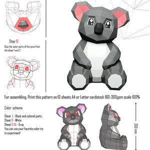 Papercraft 3D BABY KOALA TOY Pepakura Low Poly Paper Sculpture Diy Gift ...