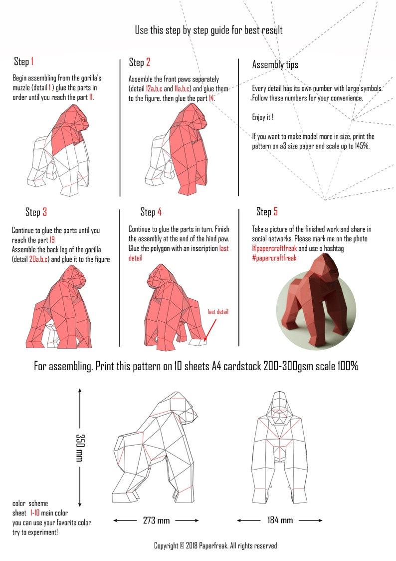 Papercraft 3D GORILLA MONKEY Low Poly Paper Sculpture DIY Gift - Etsy