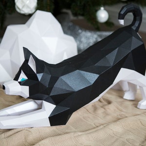 Papercraft 3D STRETCHING HUSKY DOG Puppy Pepakura Pdf Template Low ...