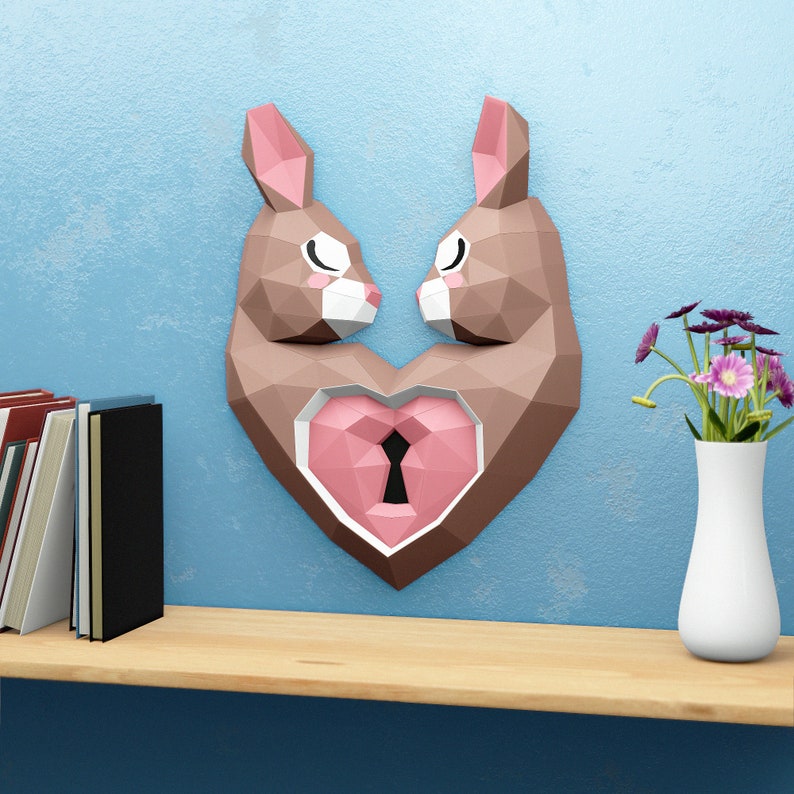 Papercraft 3d RABBIT BUNNY HEART 3D Low Poly Paper Sculpture - Etsy
